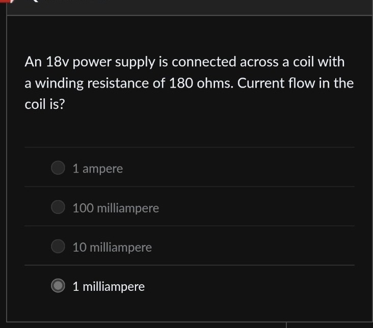 An 18 v power supply is connected across a coil with a winding ...