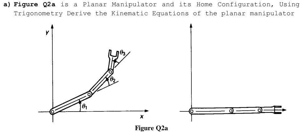 a) Figure Q2a is a Planar Manipulator and its Home Configuration, Using ...