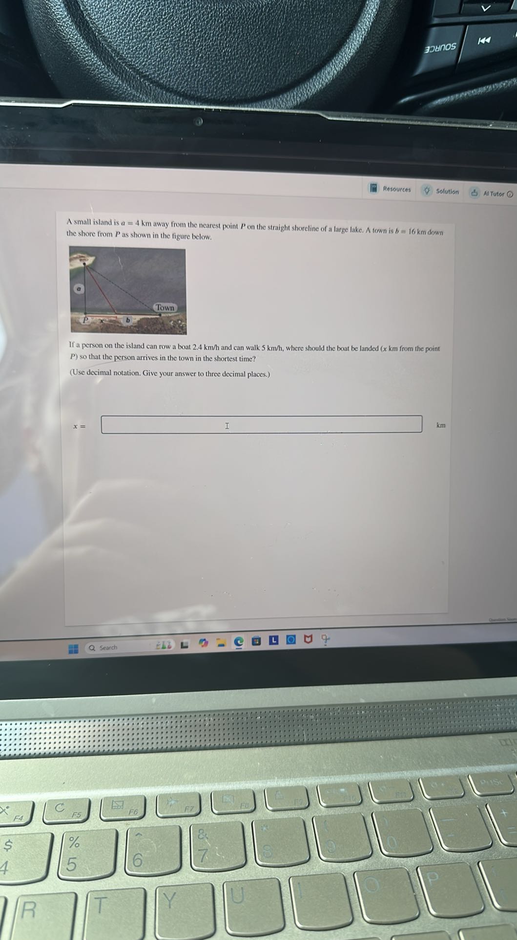 os Resources Solution Al Tutor (-) A small island is a=4 km away from ...