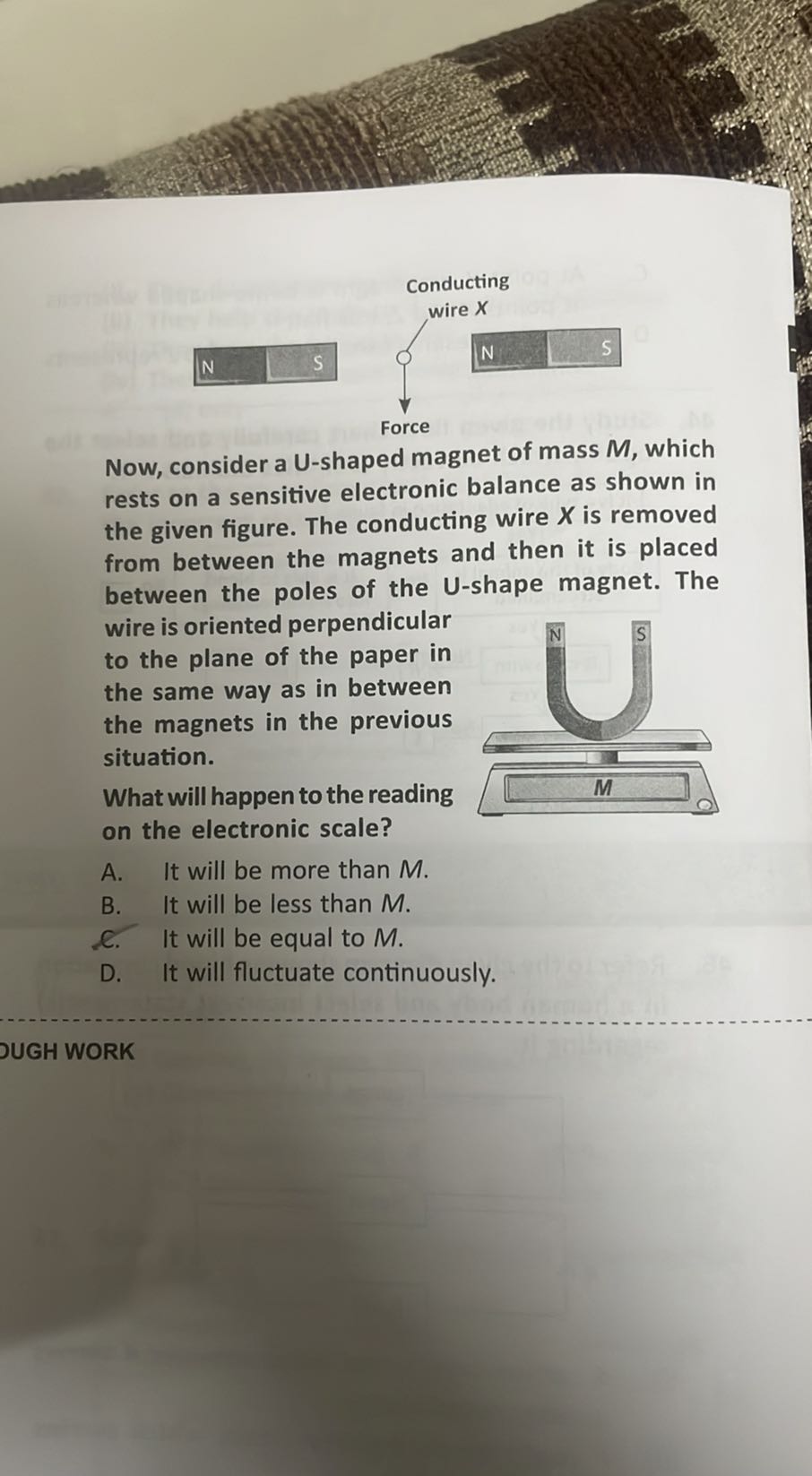 now consider a u shaped magnet of mass m which rests on a sensitive ...