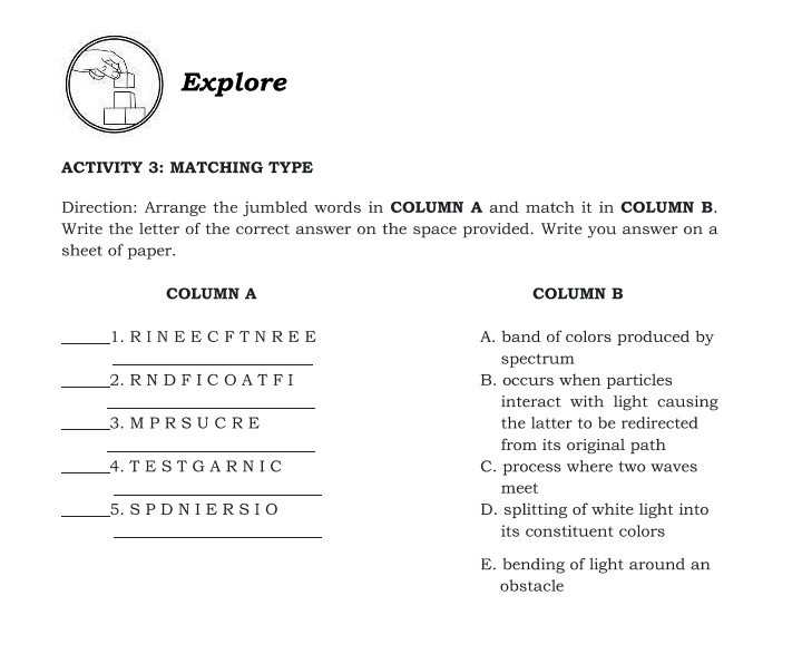 explore activity 3 matching type direction arrange the jumbled words in ...
