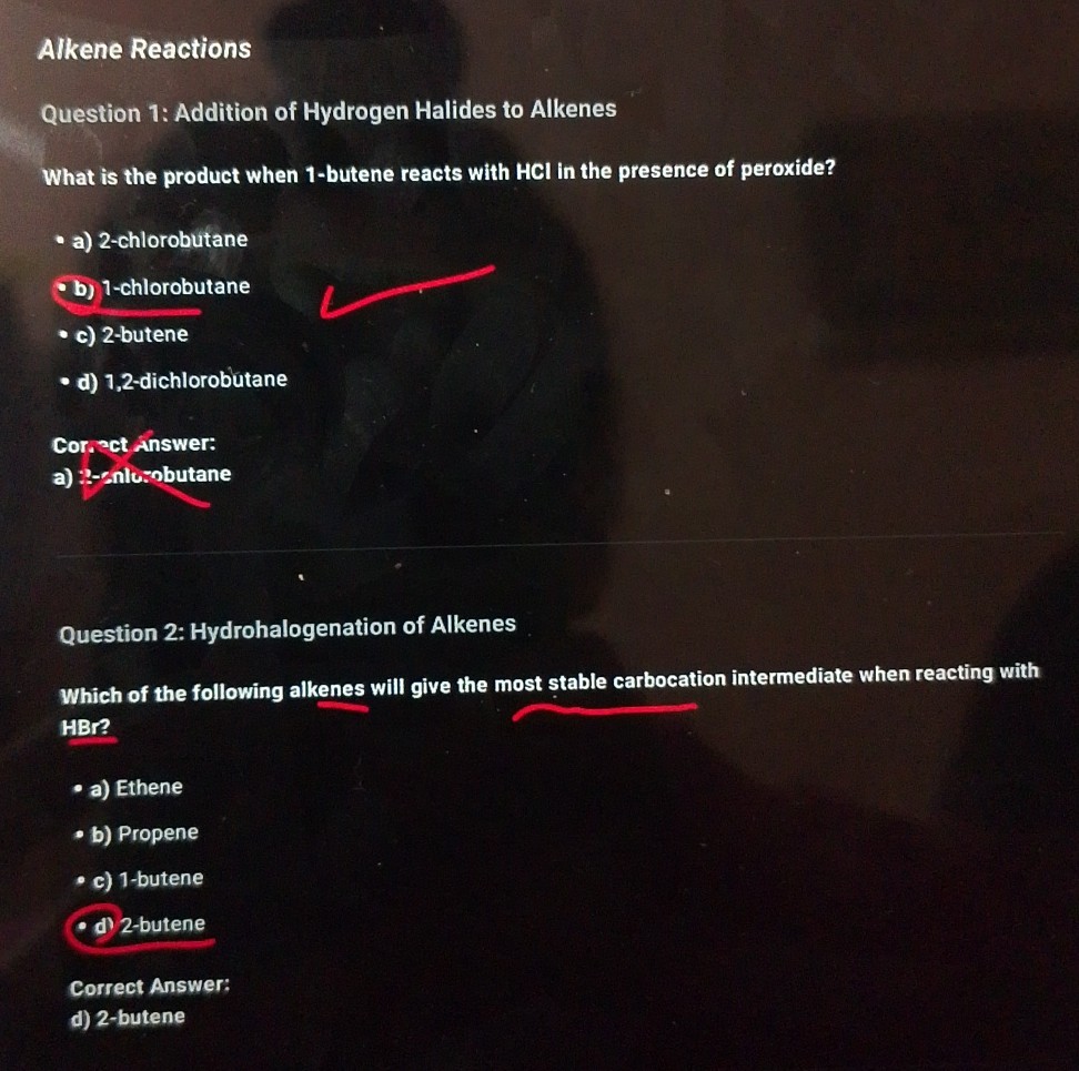 Alkene Reactions Question 1: Addition of Hydrogen Halides to Alkenes ...