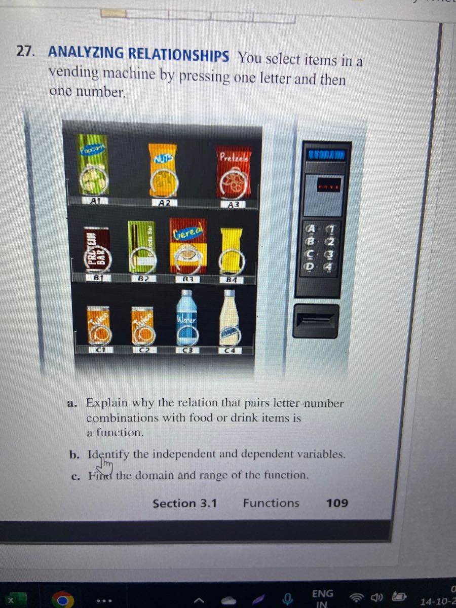 27 analyzing relationships you select items in a vending machine by pressing one letter and then ...