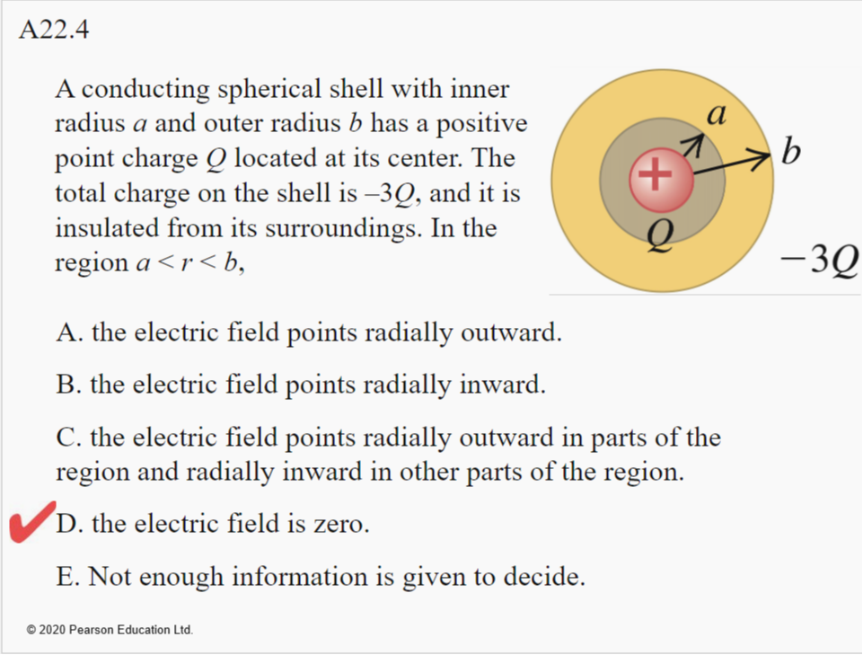 A22.4 A conducting spherical shell with inner radius a and outer radius b has a positive point ...