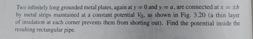 Two infinitely long grounded metal plates, again at y=0 and y=a, are ...