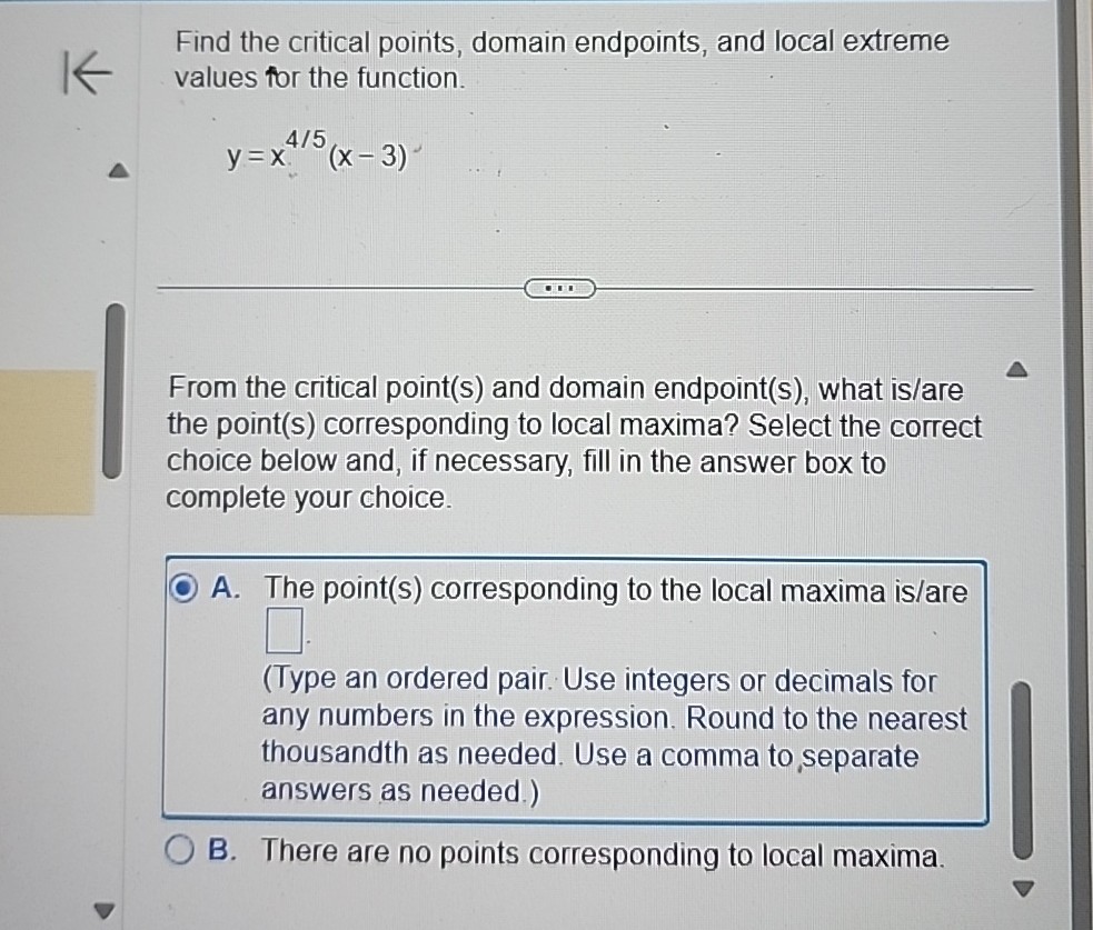 Find the critical points, domain endpoints, and local extreme values ...