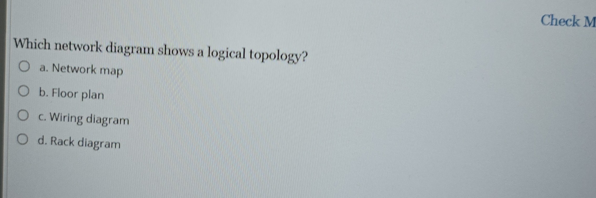 check m which network diagram shows a logical topology a network map b ...
