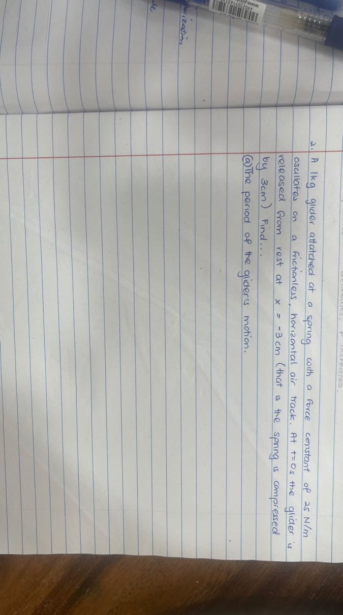 2. A kg glider attatched at a spring with a force constant of 25 N / m ...