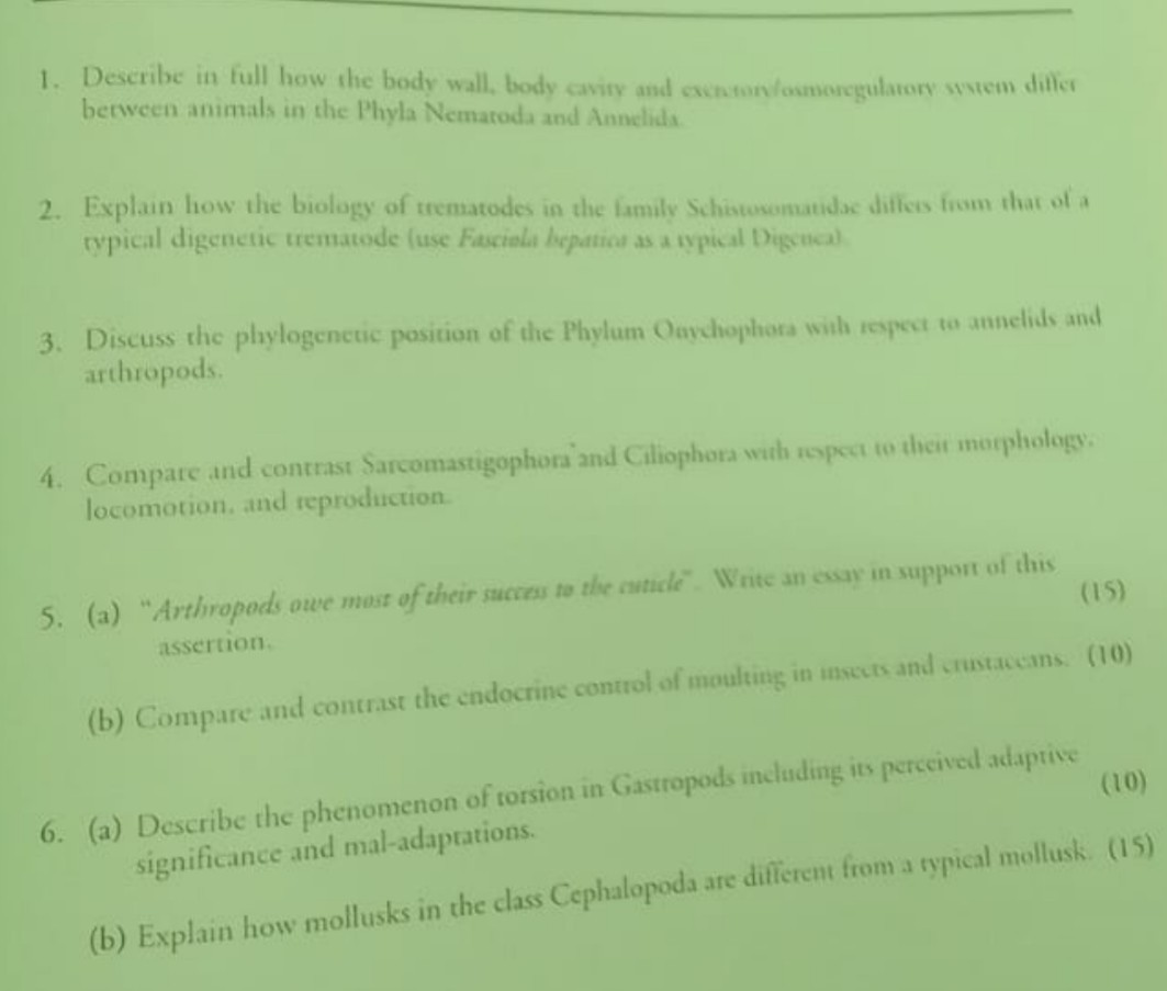 1. Describe in full how the body wall, body caviry and ...