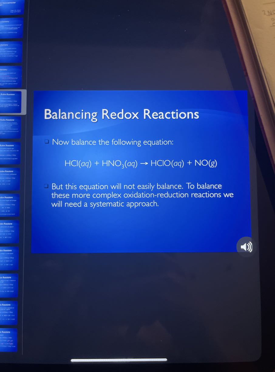 Balancing Redox Reactions Now balance the following equation: HCl(a q ...