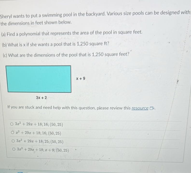 Sheryl wants to put a swimming pool in the backyard. Various size pools ...