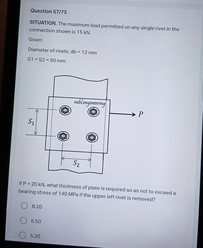 question 5775 situation the maximum load permitted on any single rivet ...