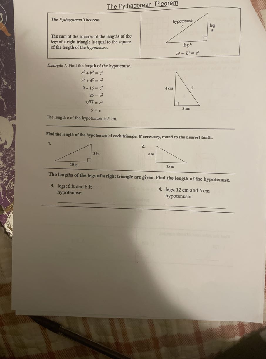 The Pythagorean Theorem The Pythagorean Theorem The sum of the squares ...