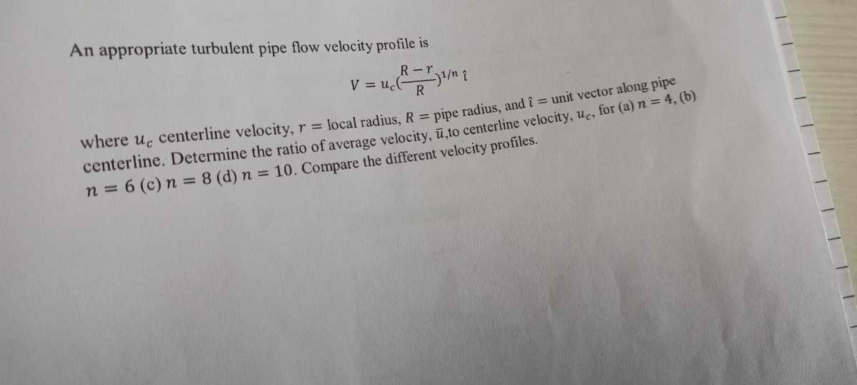 an appropriate turbulent pipe flow velocity profile is vucleftfracr ...