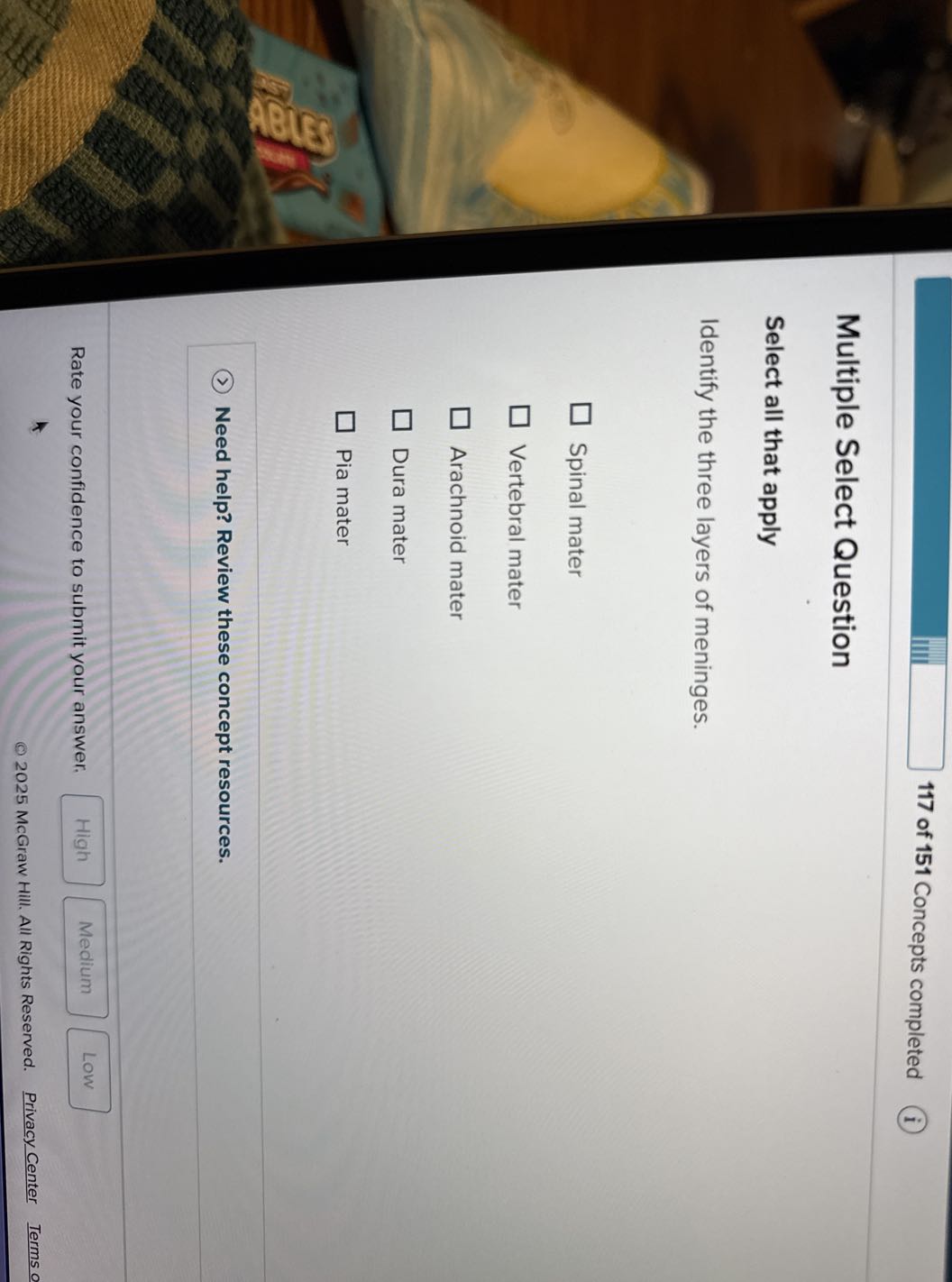 117 of 151 Concepts completed (i) Multiple Select Question Select all that apply Identify the ...