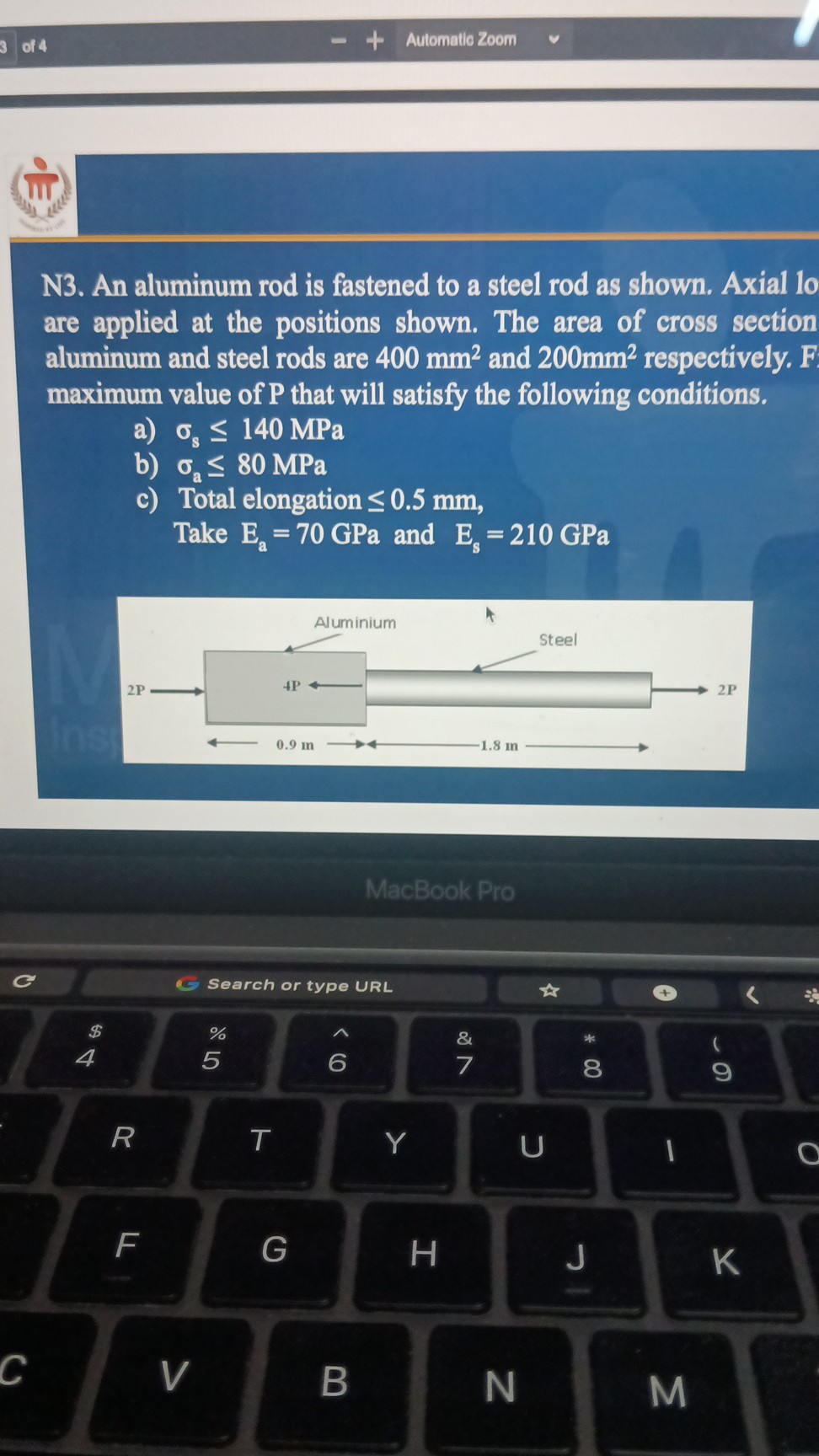 n3 an aluminum rod is fastened to a steel rod as shown axial lo are ...