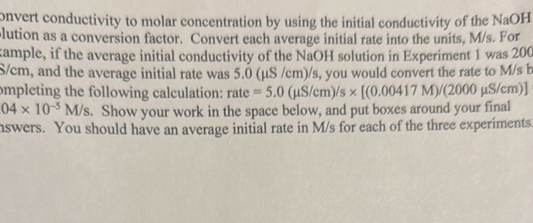 onvert conductivity to molar concentration by using the initial ...