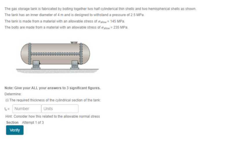 The gas storage tank is fabricated by bolting together two half ...