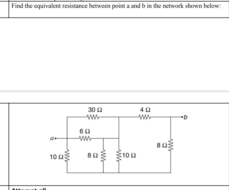 Find the equivalent resistance between point a and b in the network shown below: