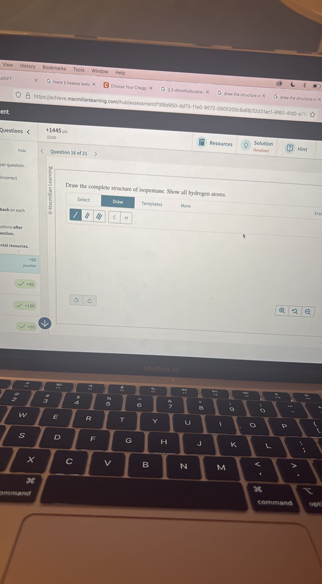 View History Bookmarks Tools Window Help trans 2 hexene lowis X Choose ...