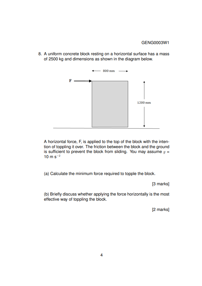 GENG0003W1 8. A uniform concrete block resting on a horizontal surface ...