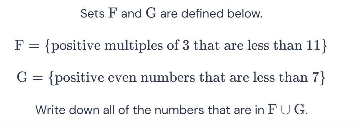 Sets F and G are defined below. F={ positive multiples of 3...