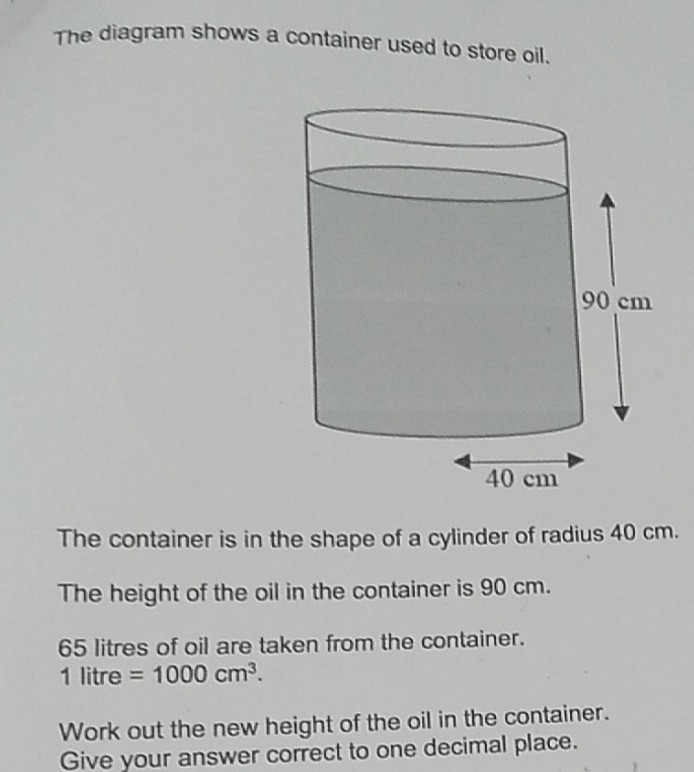 The diagram shows a container used to store oil. The container is in ...