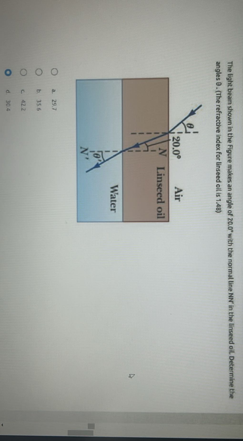 The light beam shown in the Figure makes an angle of 20.0^∘ with the ...