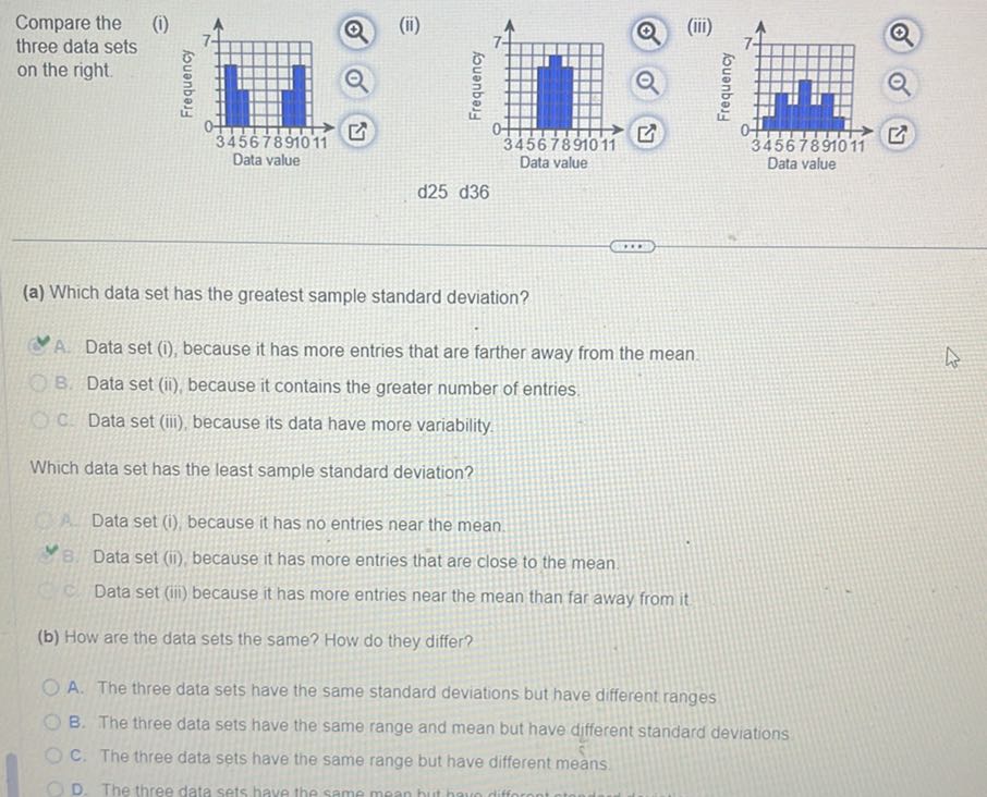 compare the three data sets on the right i ii iii d25 d36 a which data ...
