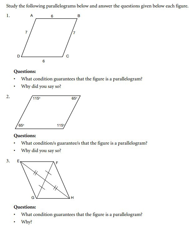 Study the following parallelograms below and answer the questions given below each figure. 1 ...