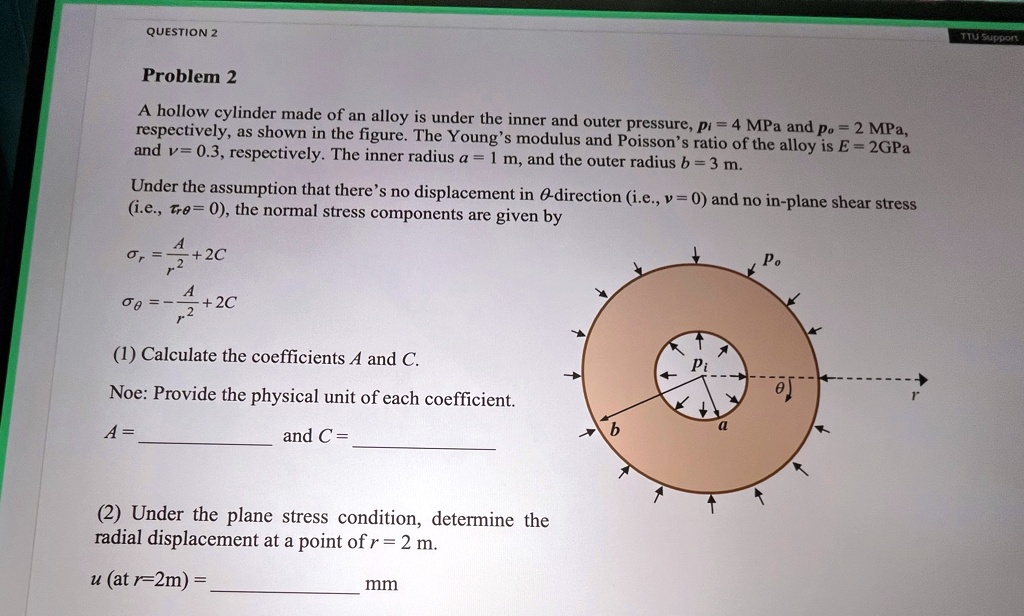 QUESTION 2 Problem 2 A hollow cylinder made of an alloy is under the ...