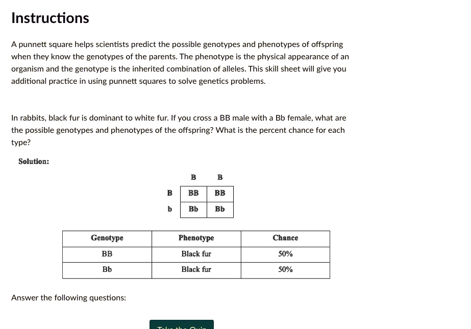 Instructions A punnett square helps scientists predict the possible ...