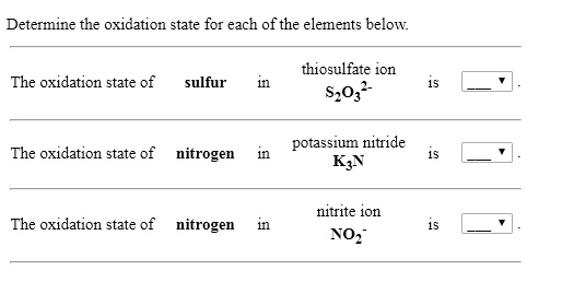 SOLVED: Determine the oxidation state for each of the elements below ...