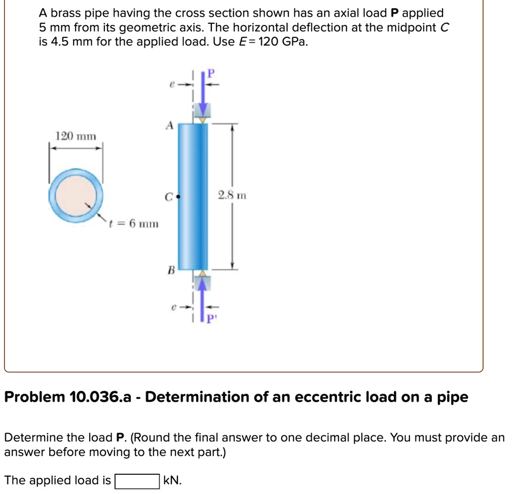 SOLVED: A brass pipe having the cross section shown has an axial load P ...