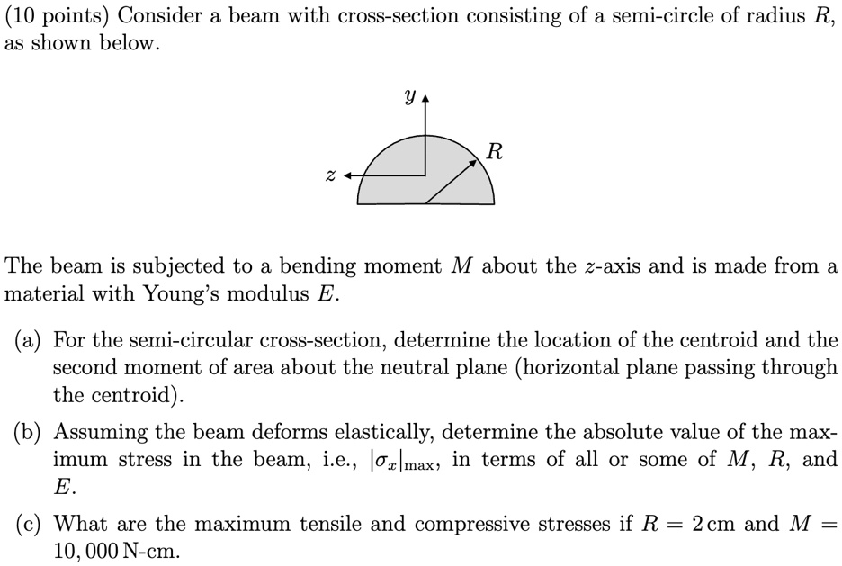 (10 points) Consider a beam with cross-section consisting of a semi ...