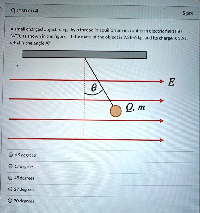 SOLVED: A small charged object hangs by a thread in equilibrium in a ...