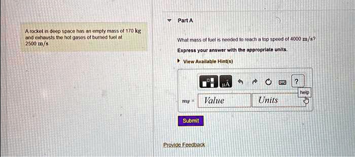 SOLVED: A rocket in deep space has an empty mass of 170 kg and exhausts ...