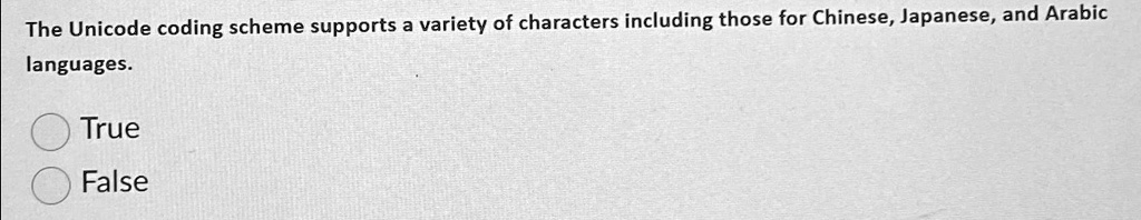 SOLVED: The Unicode coding scheme supports a variety of characters ...