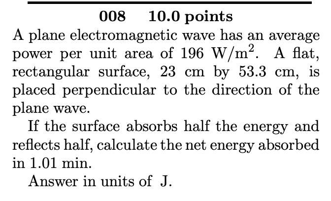 008 100 points a plane electromagnetic wave has an average...