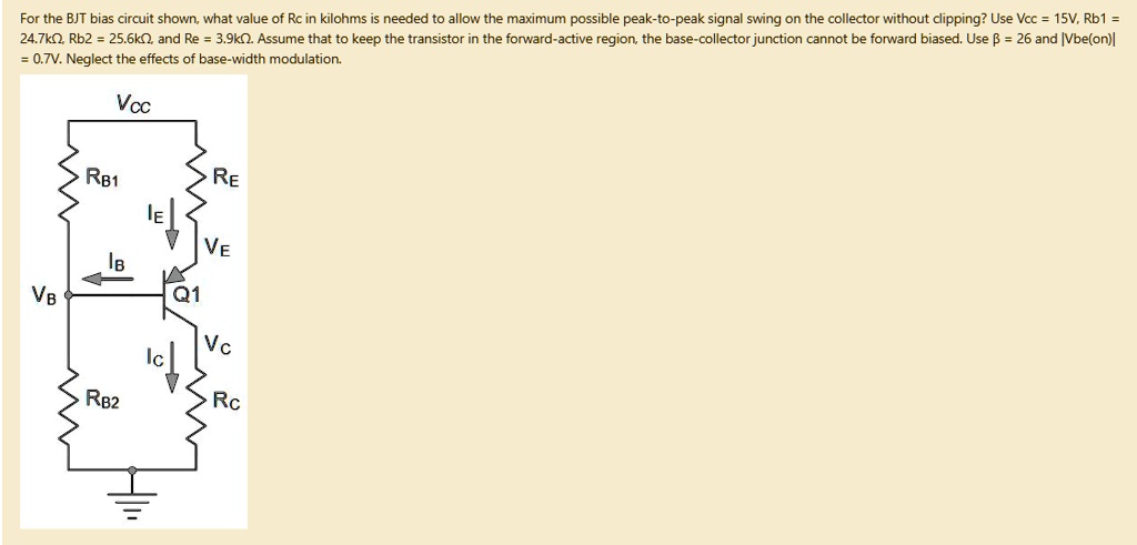 For the BJT bias circuit shown, what value of Rc in kilohms...