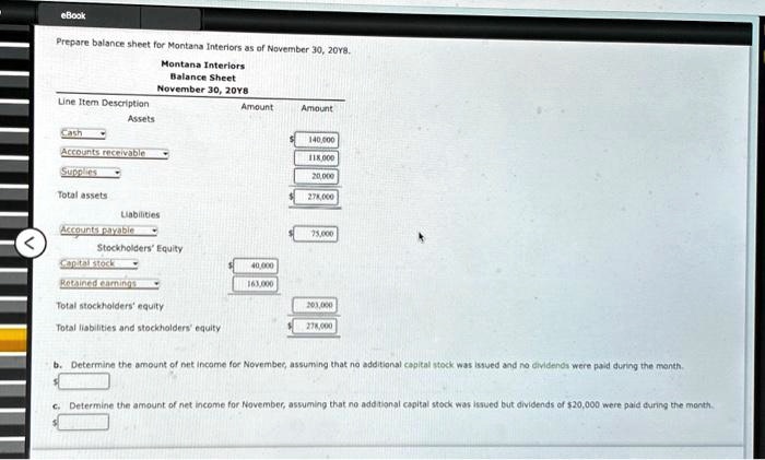 eBook Prepare balance sheet for Montana Interiors as of November 30 ...