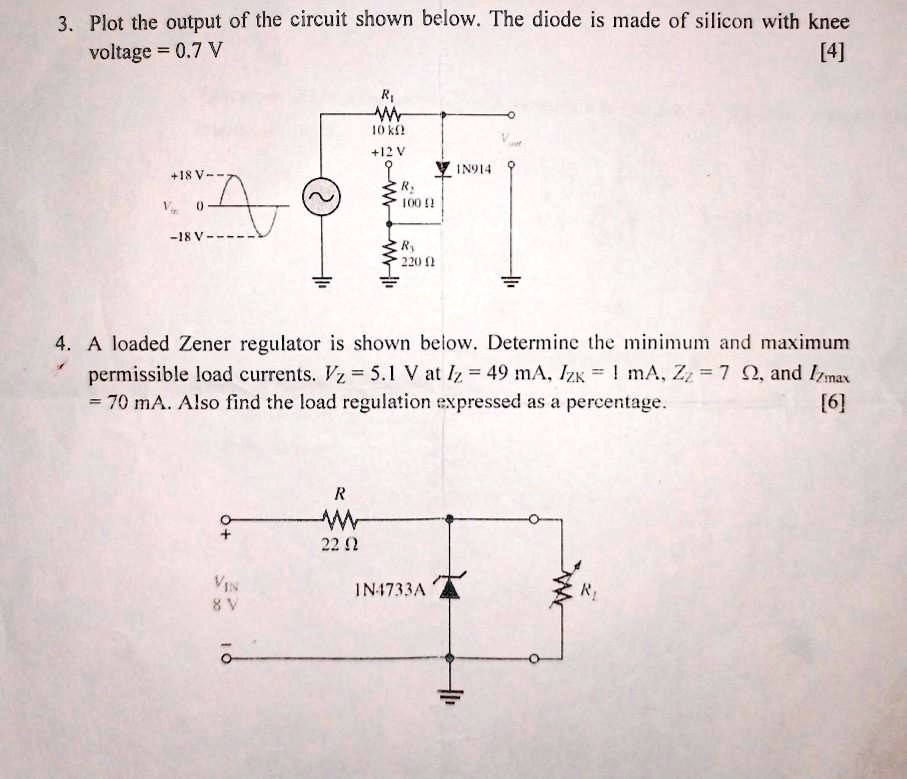 SOLVED: Texts: 3. Plot the output of the circuit shown below. The diode is made of silicon with ...
