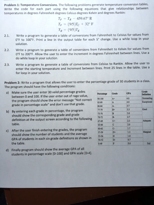 problem 1 temperature conversions the following problems generate temperature conversion tables ...