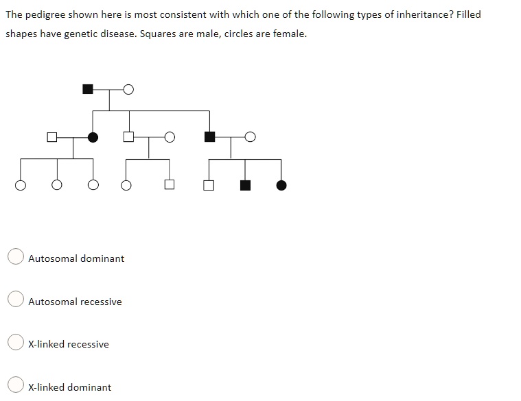 SOLVED: The pedigree shown here is most consistent with which one of ...