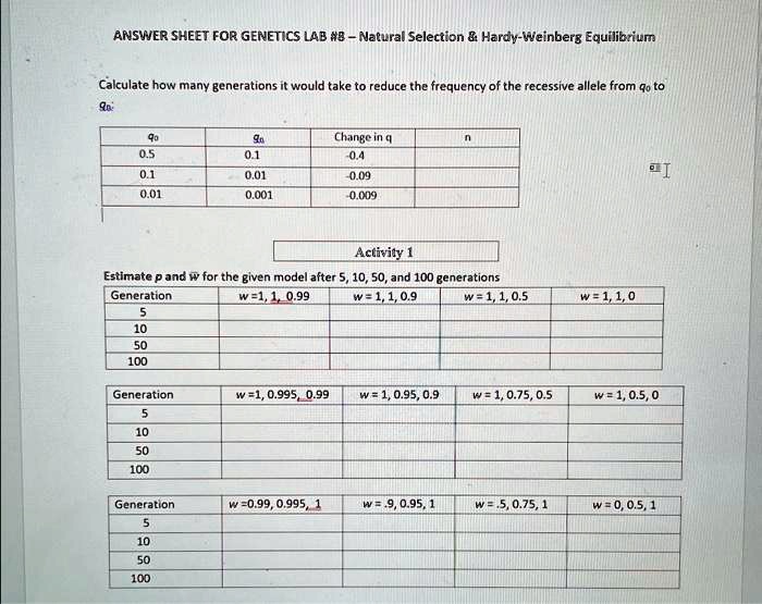 SOLVED: ANSWER SHEET FOR GENETICS LAB 8 - Natural Selection Hardy ...