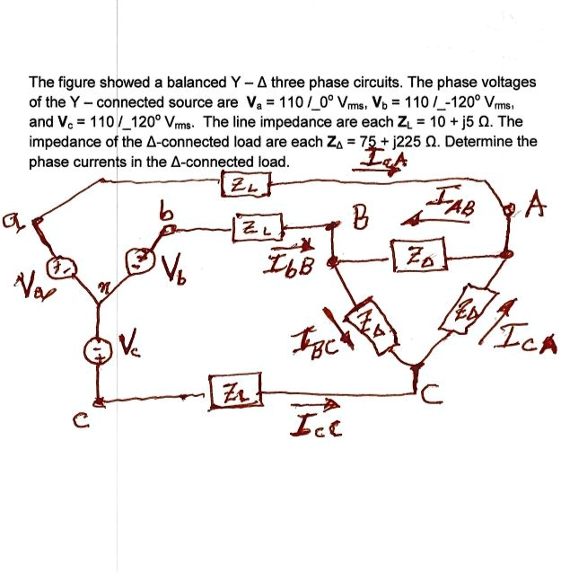 SOLVED: The figure showed a balanced Y-A three-phase circuit. The phase voltages of the Y ...