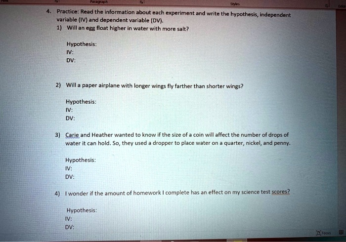 practice read the information about each experiment and write the ...