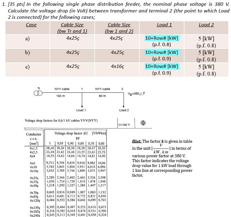 SOLVED: In the following single-phase distribution feeder, the nominal ...