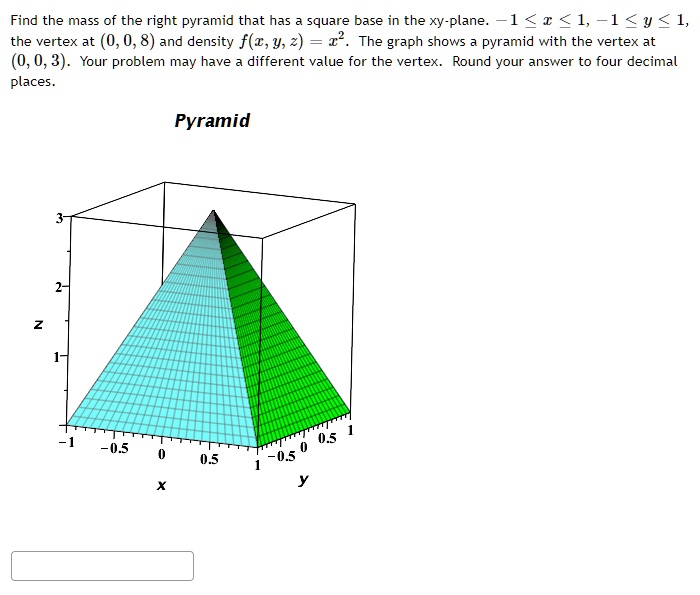 SOLVED: Find the mass of the right pyramid that has a square base in ...