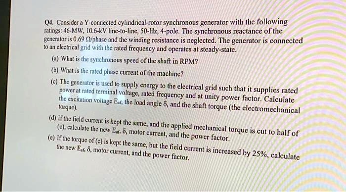 Solved Q4 Consider A Y Connected Cylindrical Rotor Synchronous